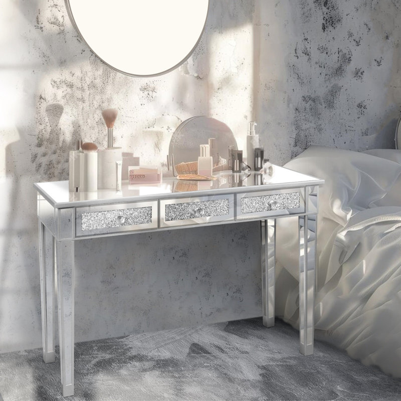 Silver mirrored dressing table store